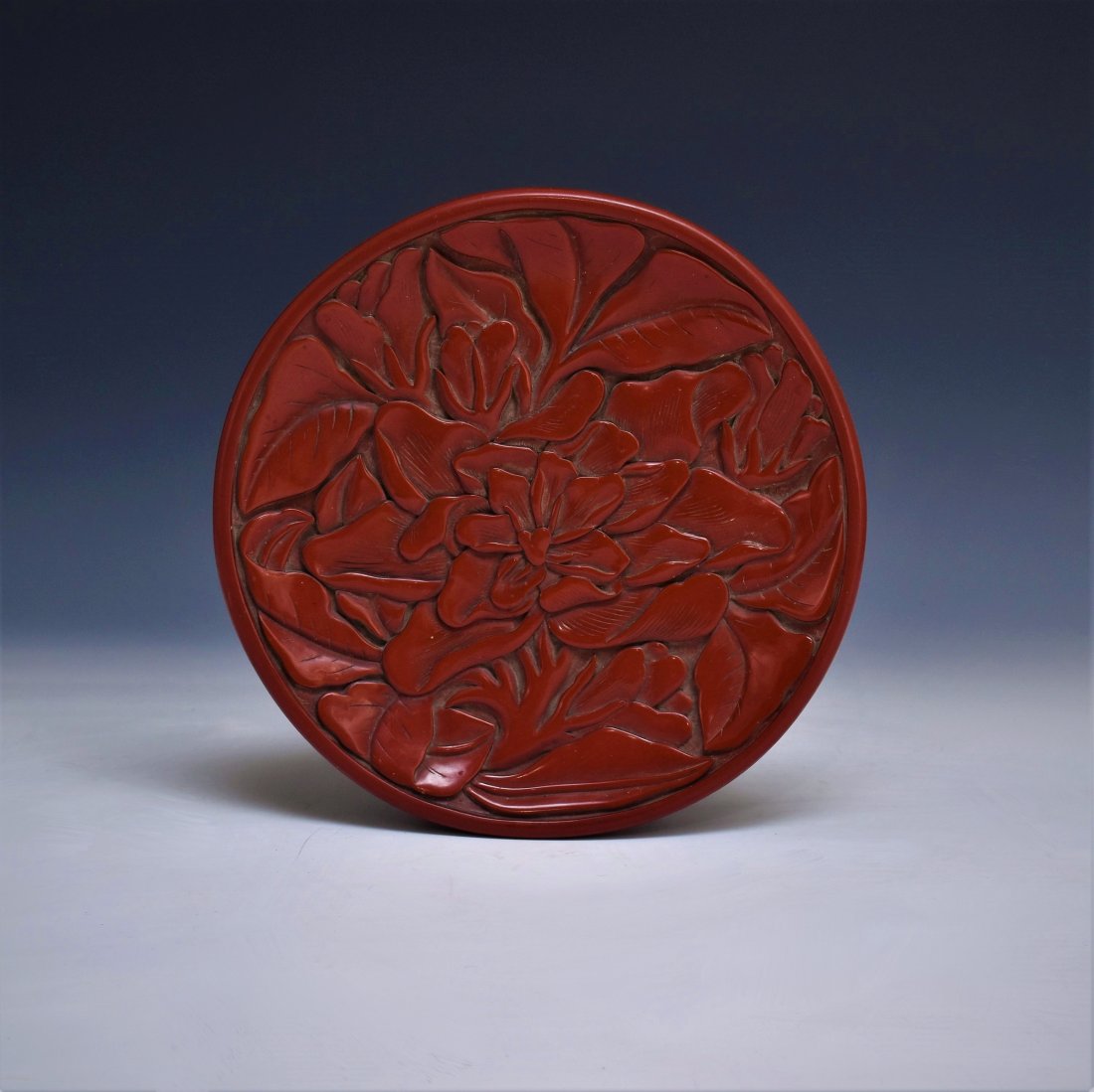 15TH C. MING FLORAL CARVED CINNABAR LAQUER PLATE