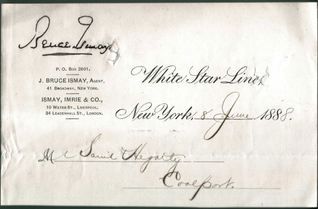 J. Bruce Ismay Signature on his Stationary AAU