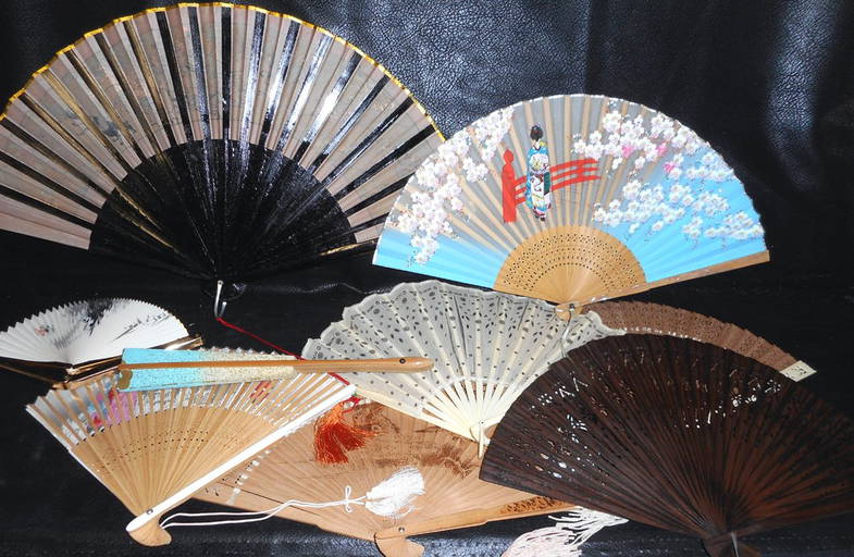 Vintage Japanese Fan Collection Of 9 Fans