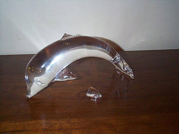 Steuben Art Glass Dolphin. The Top Fin Broke Off,
