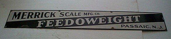 29: Antique porcelain sign, "Merrick Scale MFG. Co. Fee