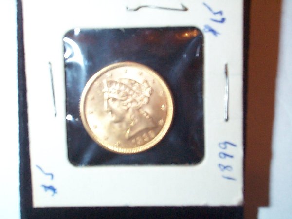 Us 1899 Liberty 5 Dollar Gold Coin, Au Unc