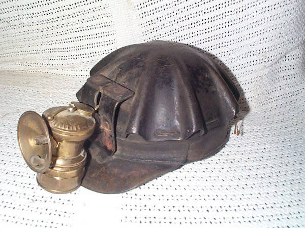 19th. C. Coal Miners Hat With Miner's Lantern By O