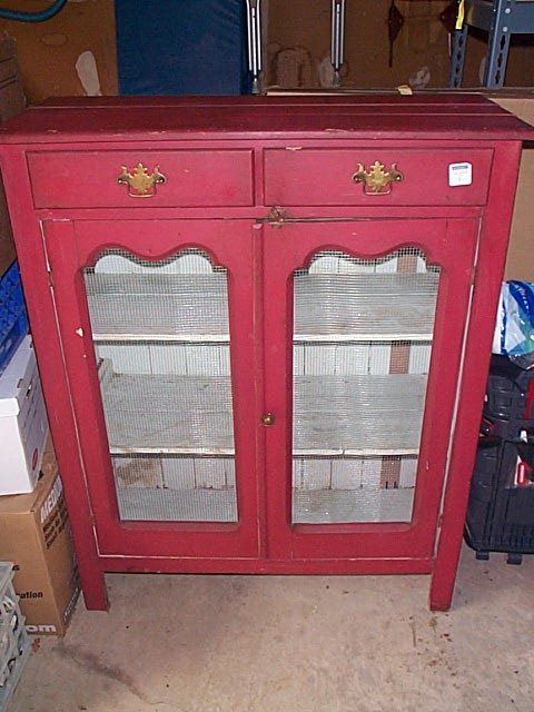 1216: painted red pie safe 19th Century, new hardware.