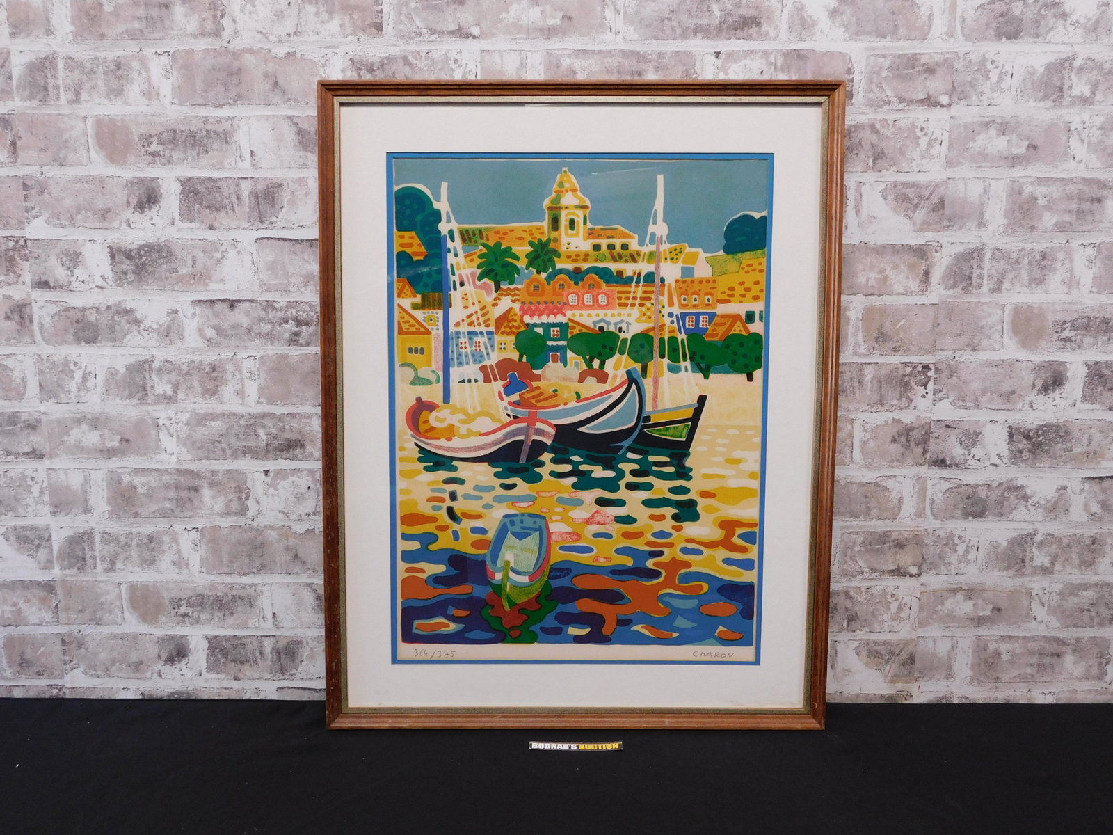 Framed Lithograph Of Harbor Scene Y Guy Charon
