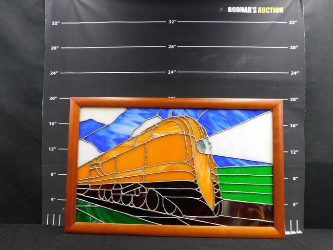 Framed Stained Glass Artwork Of A Train