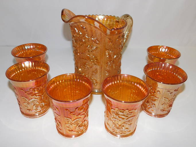 Carnival Glass Water Pitcher Set