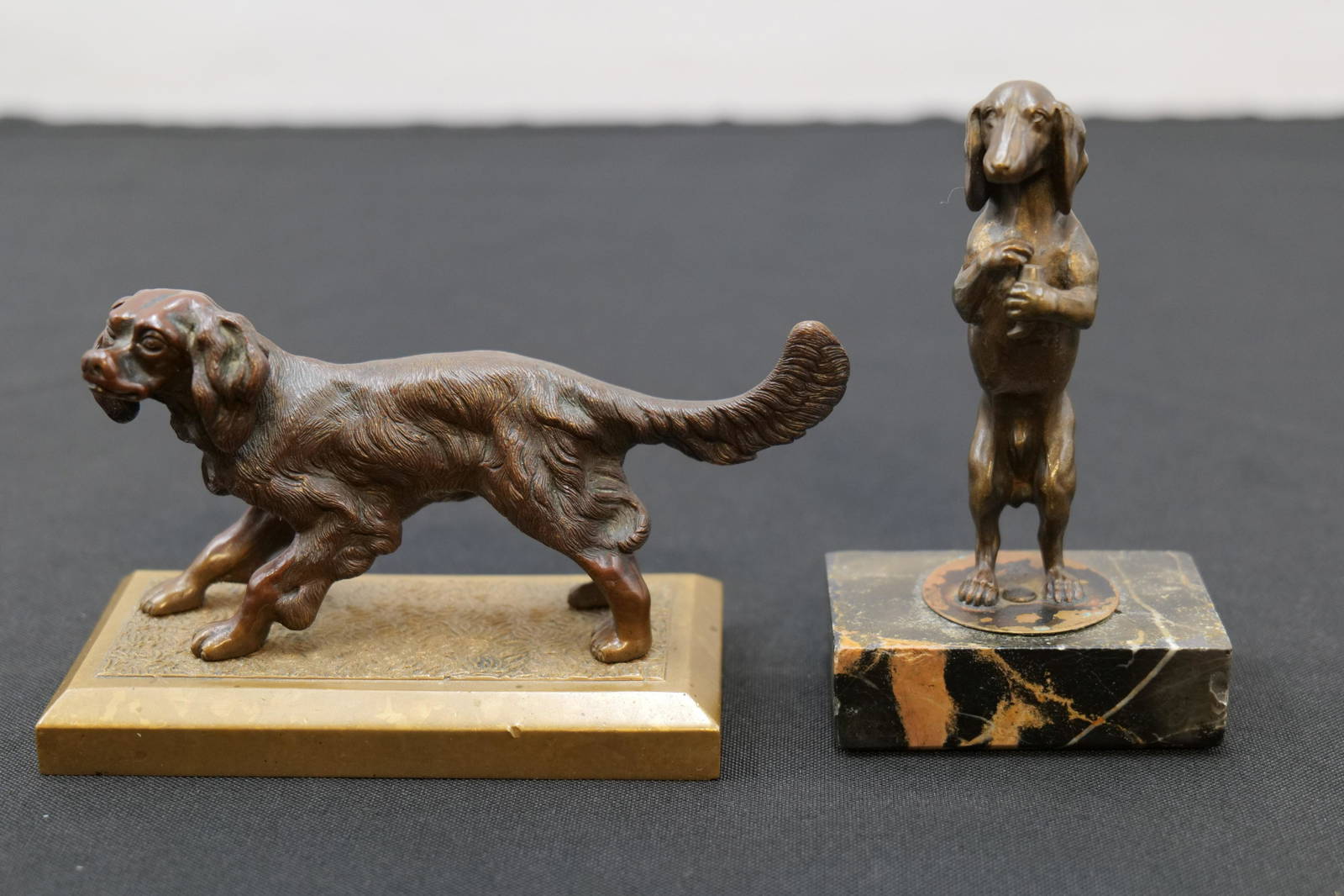 Lot Of 2 Bronze Dog Figurines Auction