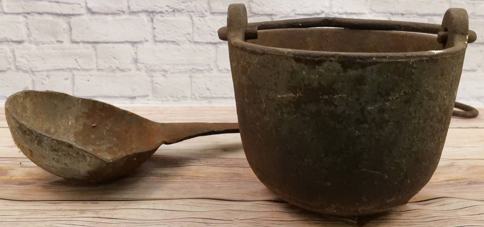 Cast Iron Bucket/cauldron With Oversized Cast Iron Spoon Auction