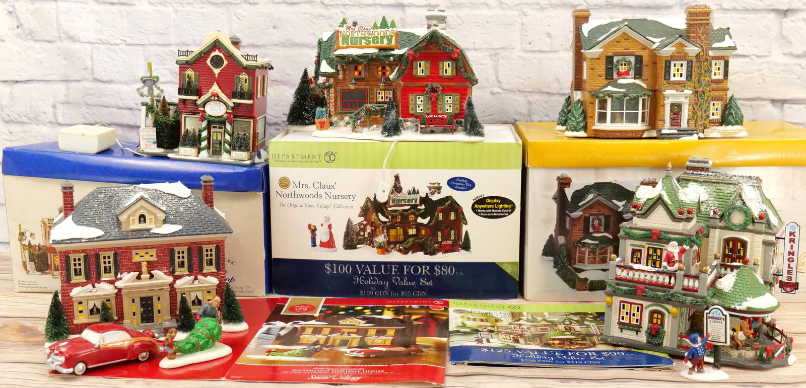 Lot Of 5 Department 56 Snow Village Houses Auction