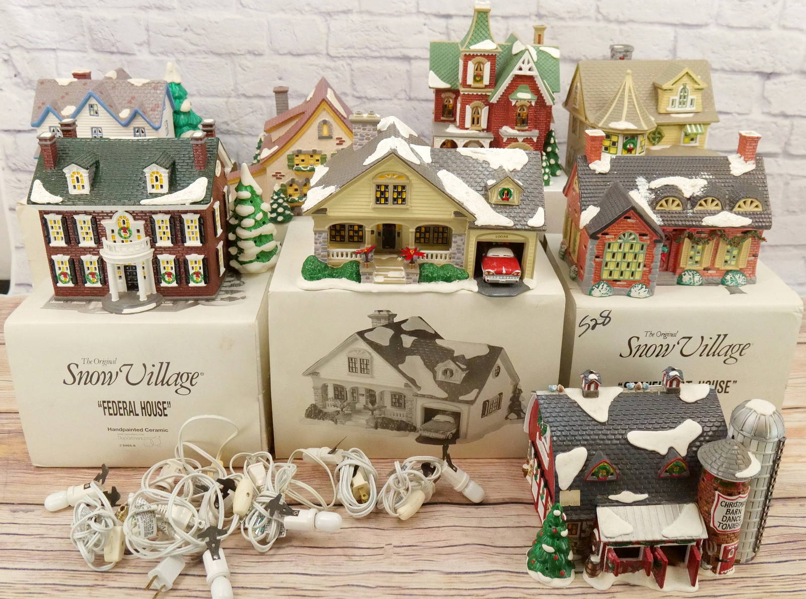 Lot Of 8 Department 56 Snow Village Houses Auction