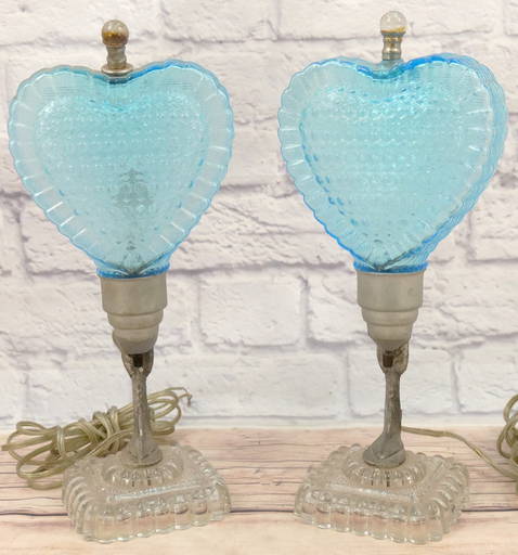Pair Of Art Deco Heart Shaped Lamps