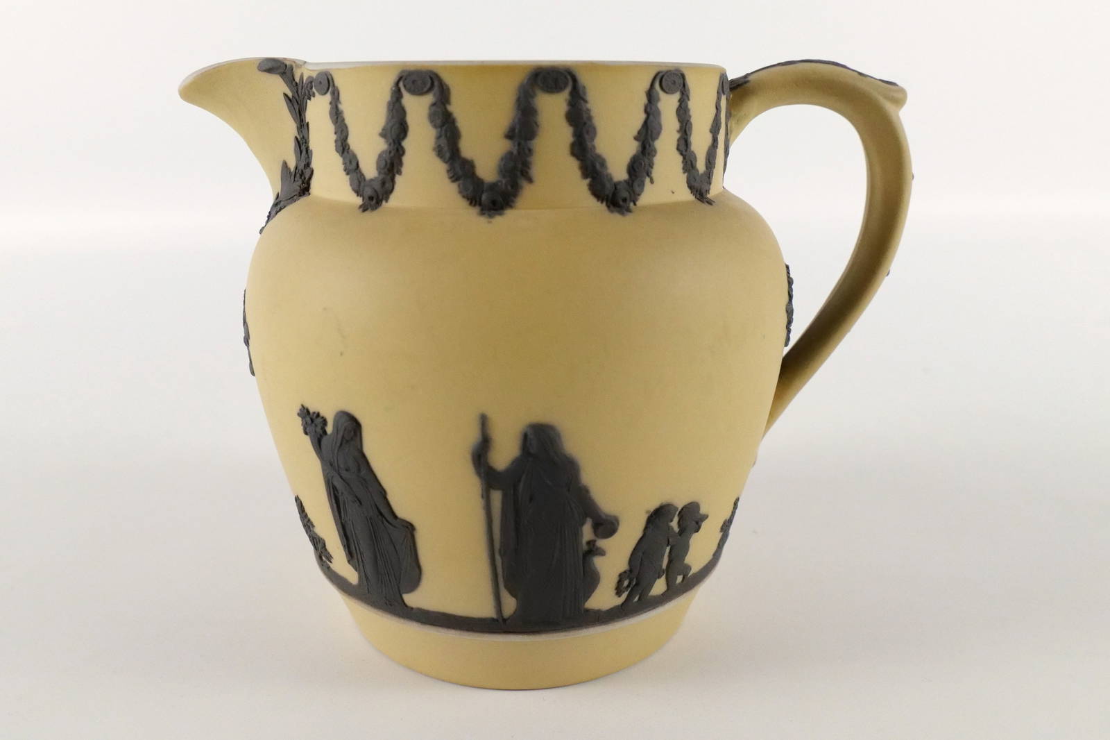 Antique Wedgwood Buff Yellow And Black Jasperware Dip Dutch Pitcher Auction