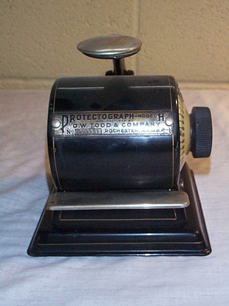 C.w. Todd Company Protectograph, Model H. Number