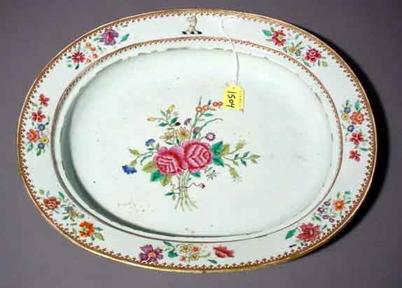 18c Large Decorated Lowestoft Oval Shallow Bowl