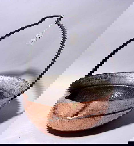 Hammered Copper And Iron Shaped Circular Bucket;