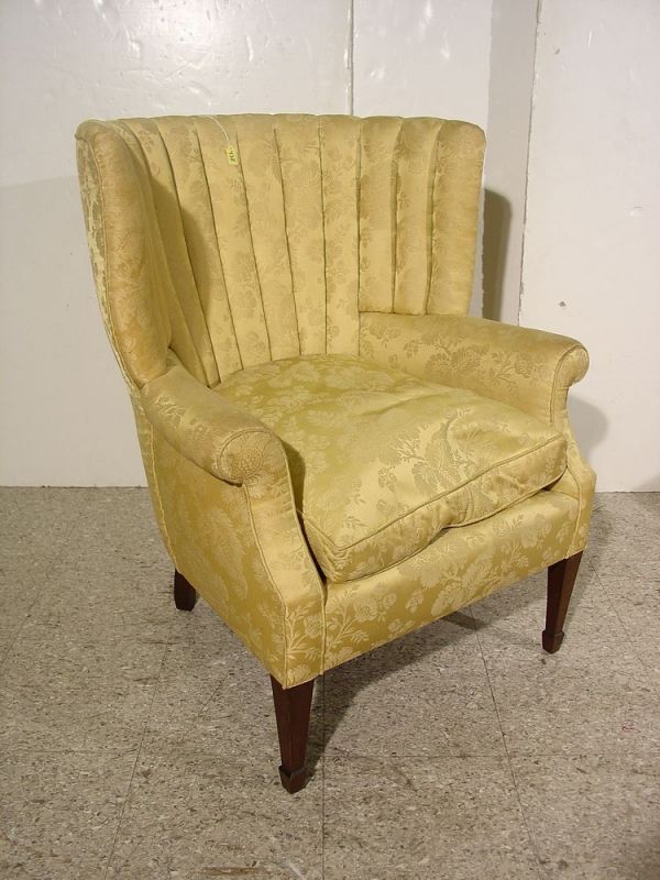 438: GEORGIAN STYLE CHANNEL BACK UPHOLSTERED WING CHAIR