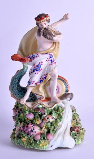 18th C. Derby Figure Of Neptune With Shell Encrusted