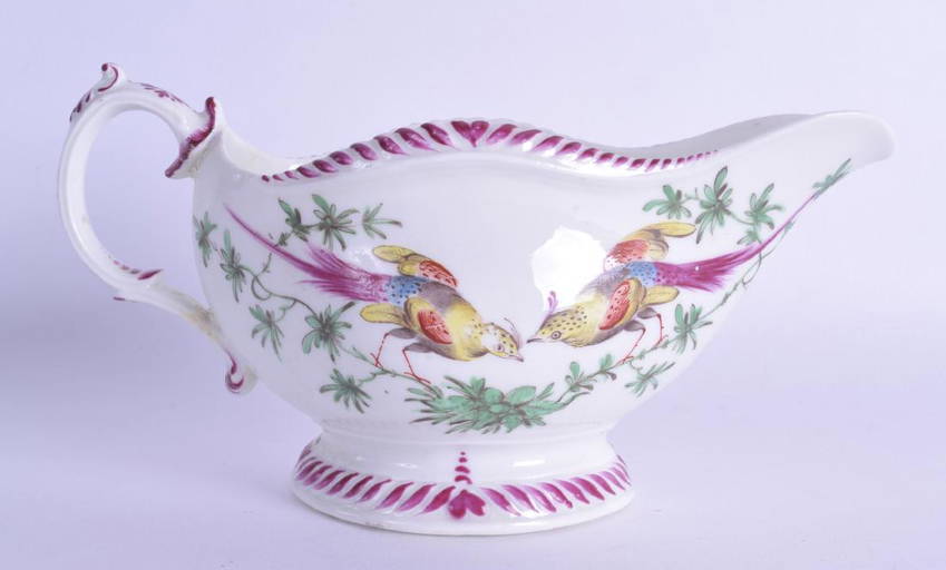 18th C. Worcester Rare Sauceboat Of Gadroon Shape