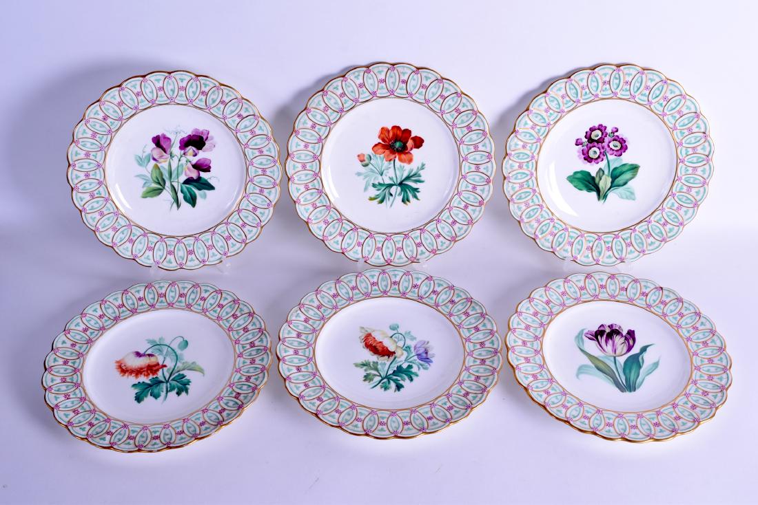 Minton Set Of Six Botanical Plates Impressed Marks And