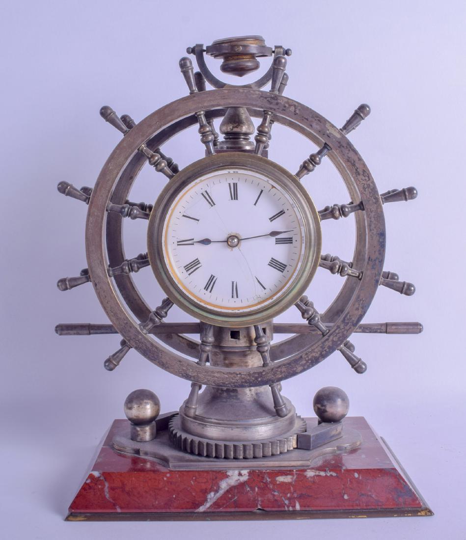 A GOOD ANTIQUE INDUSTRIAL DOUBLE SHIPS WHEEL CLOCK with
