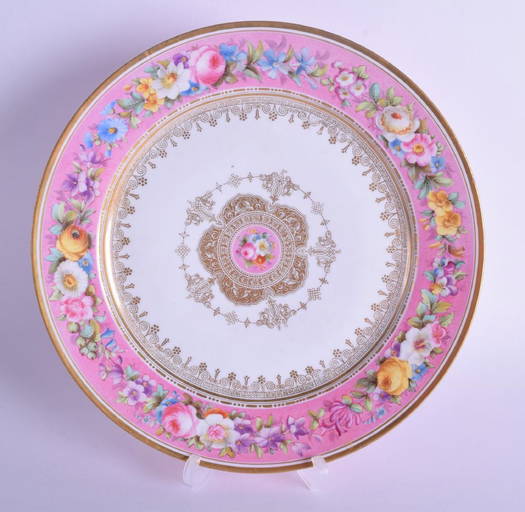 Sevres Plate Painted With Flower On A Pink Border, The