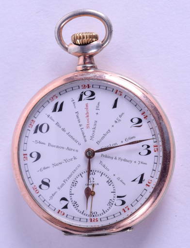 A Rare Vintage Silver Omega World Time Pocket Watch