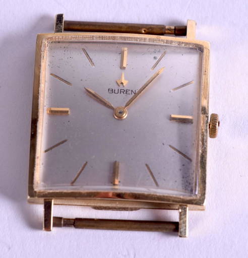 A Vintage 14ct Gold Buren Watch. 2.5 Cm Wide.