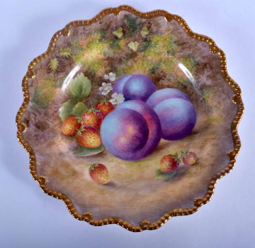 Royal Worcester Plate With Gadroon Border Painted With