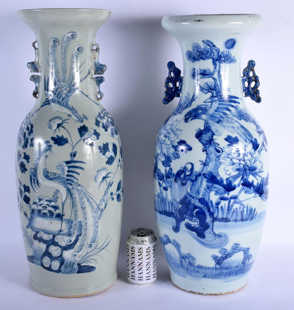 Two Large 19th Century Chinese Celadon Twin Handled