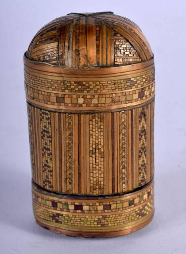 A Micro Mosiac Straw Work Box. 6cm X 3.5cm, Weight