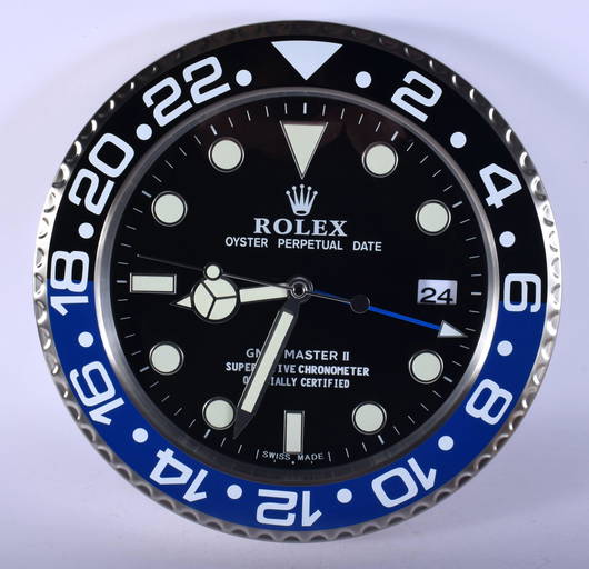 A Rolex Advertising Dealer Display Hanging Wall Clock.