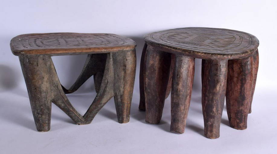 A Large Near Pair Of Early 20th Century African Tribal Wood Stools With ...