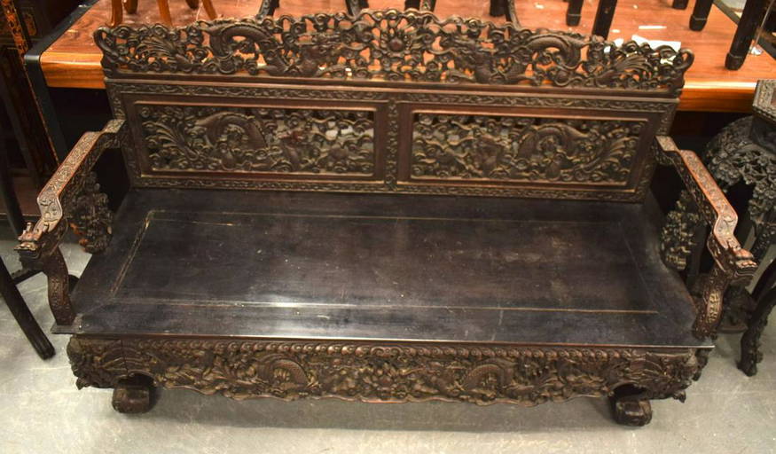A Rare Large 19th Century Chinese Hongmu Hardwood Bench Qing Decorated ...