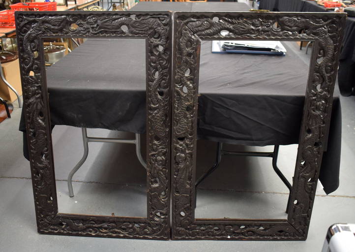 A LARGE PAIR OF 19TH CENTURY CHINESE CARVED WOOD DRAGON FRAMES Qing ...