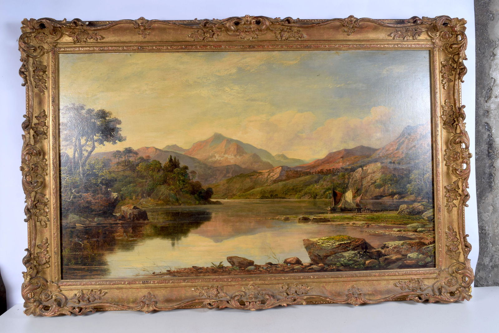 George F Buchanan 1800 1864 Large Framed Oil On Canvas Of A Lake In A ...