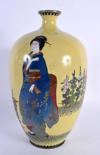 A 19TH CENTURY JAPANESE MEIJI PERIOD YELLOW GROUND CLOISONNE ENAMEL ...