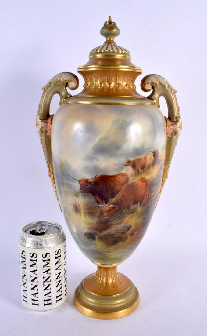 A Fine Large Royal Worcester Twin Handled Porcelain Vase And Cover By ...