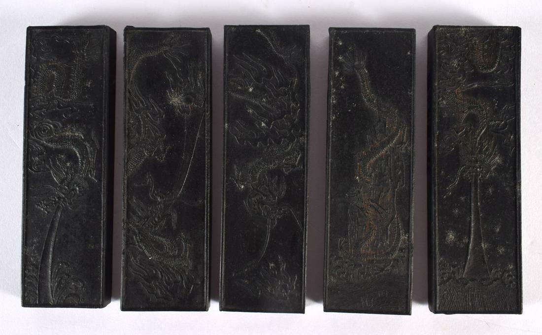 A Set Of Five 19th Century Chinese Black Ink Blocks Qing. Each 10.5 Cm ...