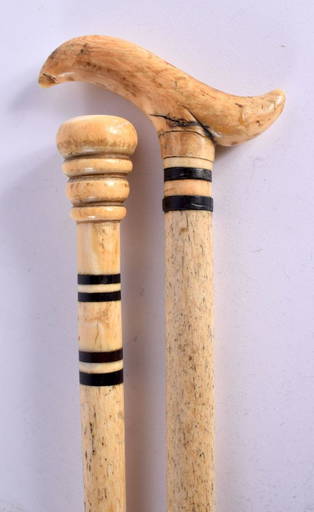 Two George Iii Carved Whale Bone Walking Canes. 90 Cm Long. (2)