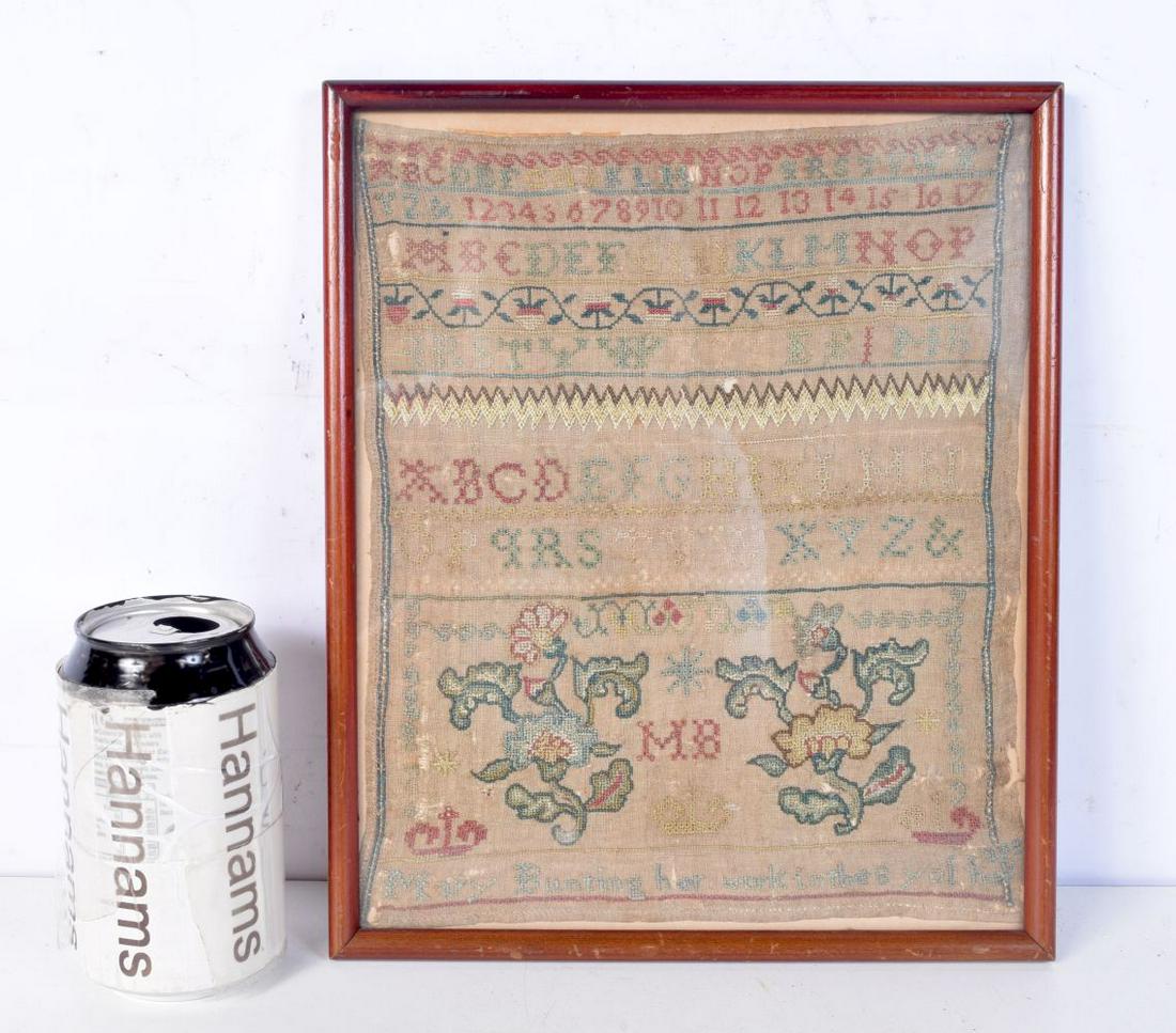 A 17th Century Framed Sampler. 26 X 21cm. Auction