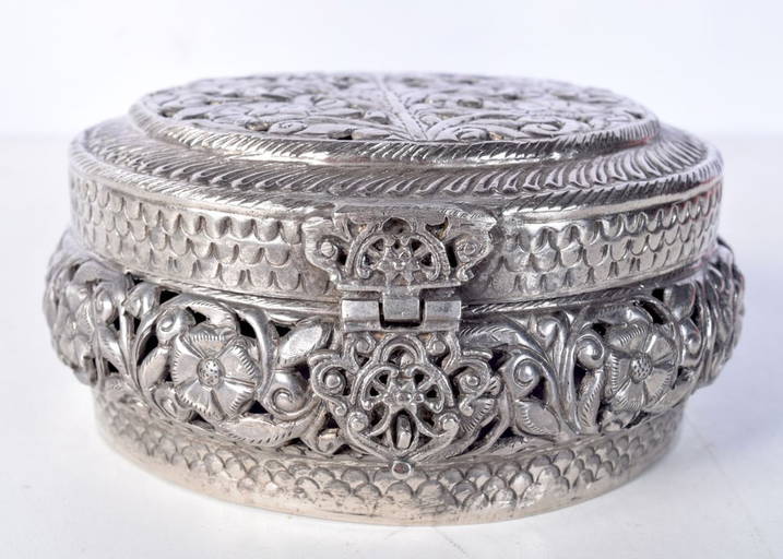 A Middle Eastern White Metal Repousse Box And Cover Decorated With ...