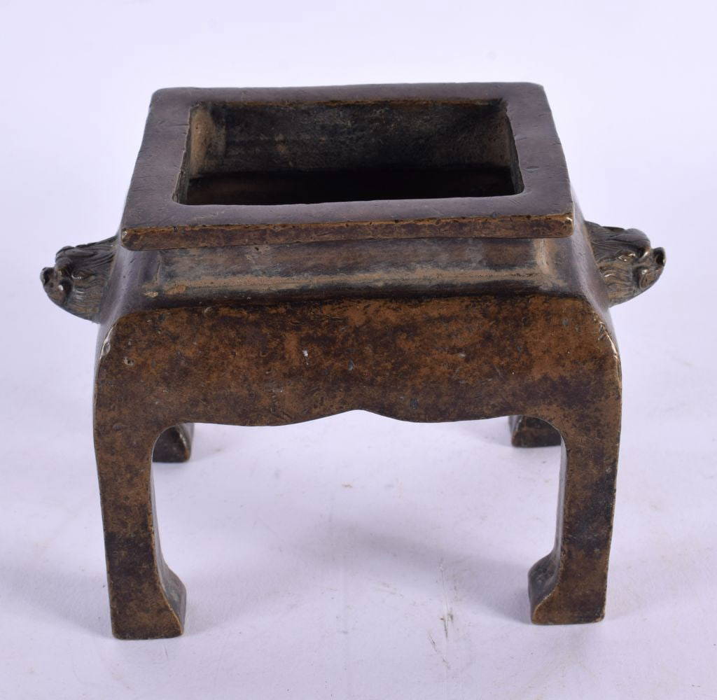 A Chinese Rectangular Bronze Censer 20th Century. 13.5 Cm X 11.5 Cm ...