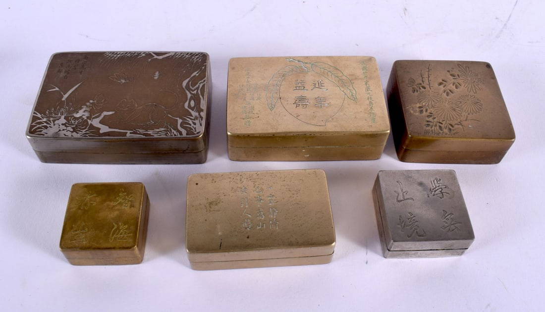 Six 19th Century Chinese Paktong Ink Boxes And Covers Qing, Decorated ...
