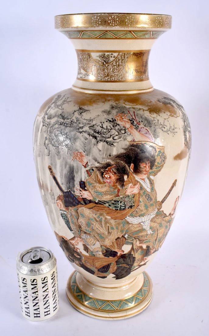 A Large 19th Century Japanese Meiji Period Satsuma Pottery Vase Painted ...
