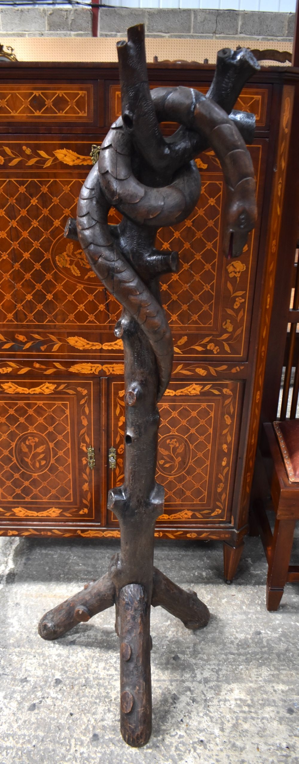 A Large Rare 19th Century European Carved Wood Snake Stand Possibly ...