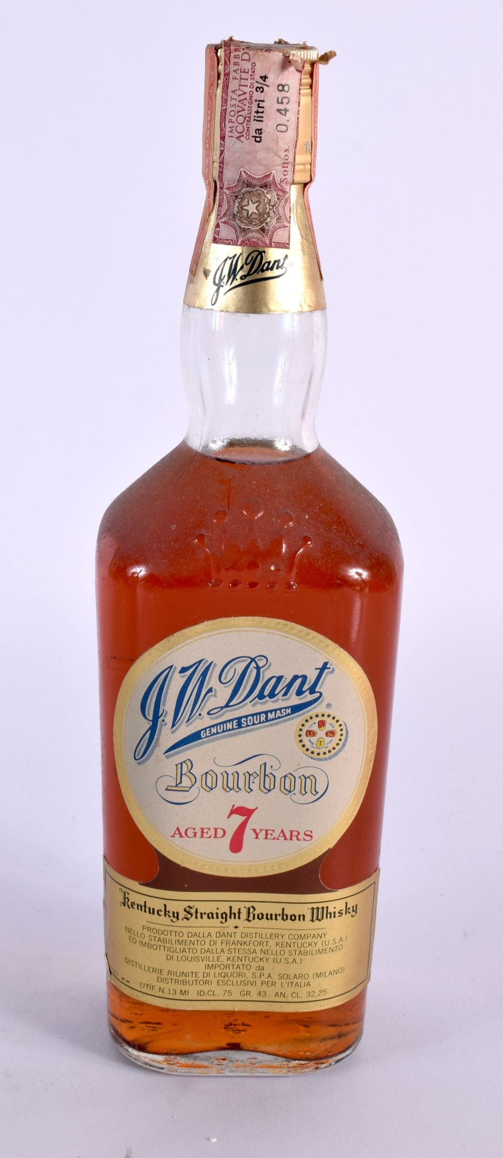 J W Dant 7 Year Old Bourbon Whiskey. Auction