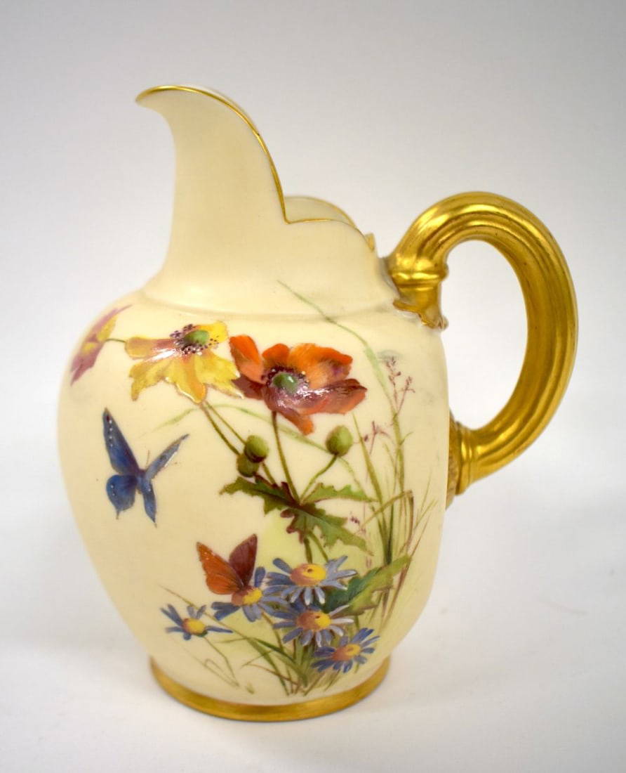 Royal Worcester Jug Printed And Painted With Flowers And Butterfilies ...