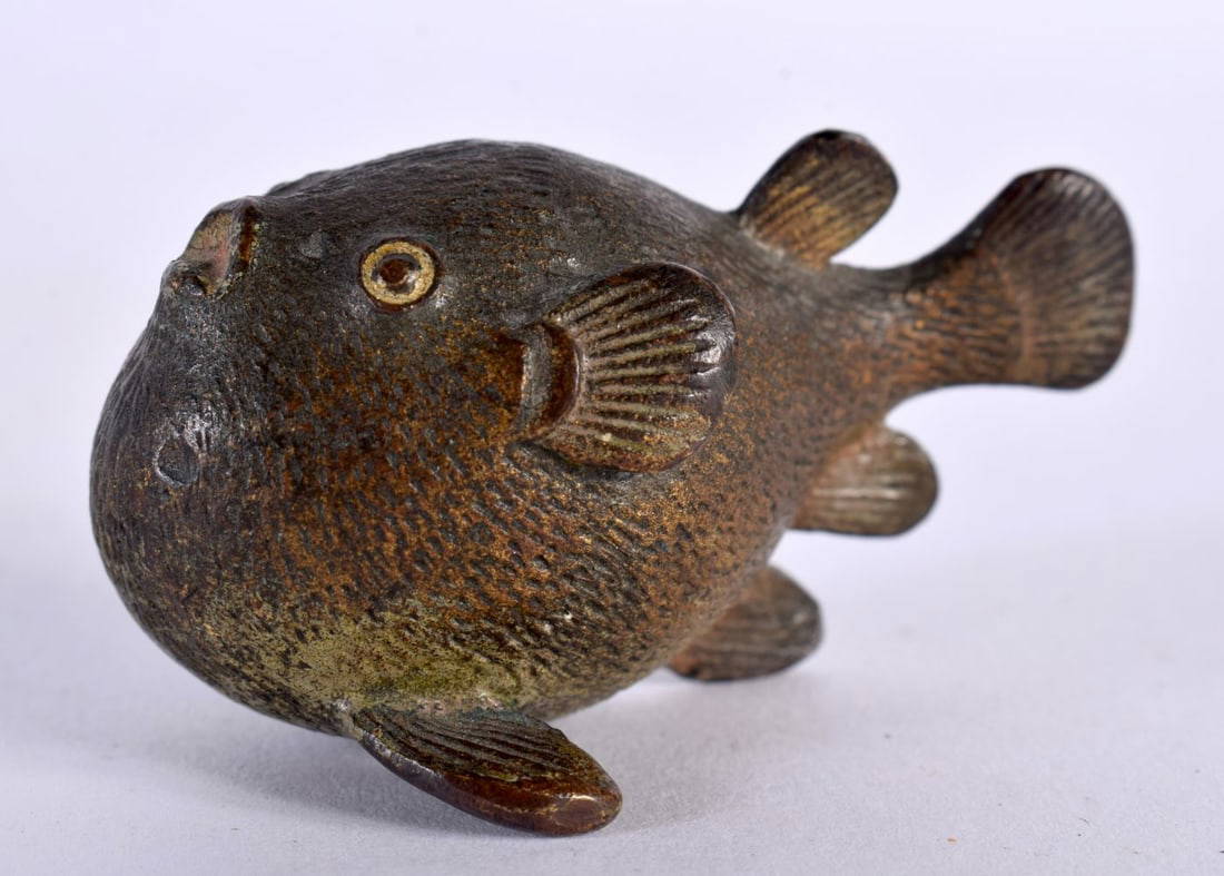 A Rare 19th Century Austrian Vienna Cold Painted Bronze Puffer Fish In ...
