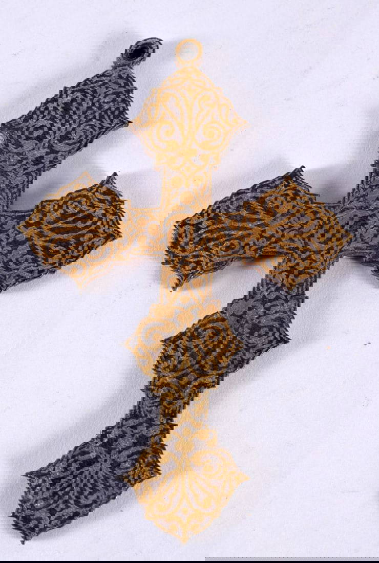 A Rare 18th/19th Century Middle Eastern Gold Inlaid Iron Coptic Cross ...